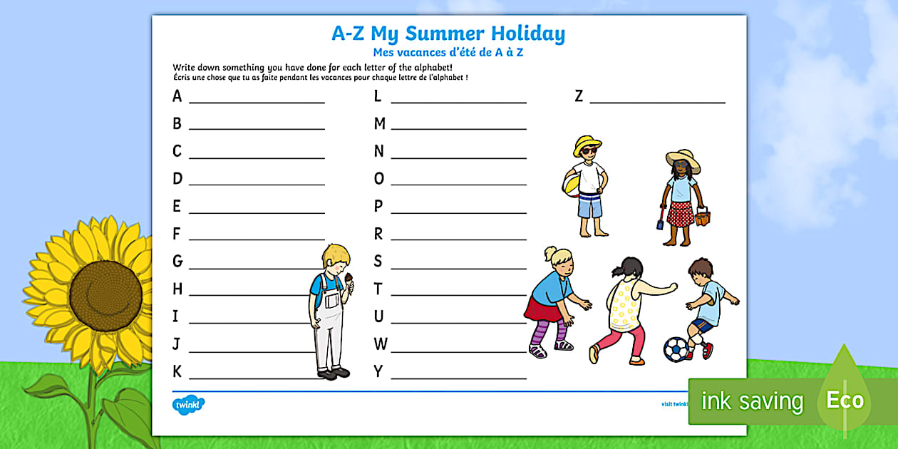 A-Z My Summer Holiday Writing Frame English/French - A-Z My Summer Holiday