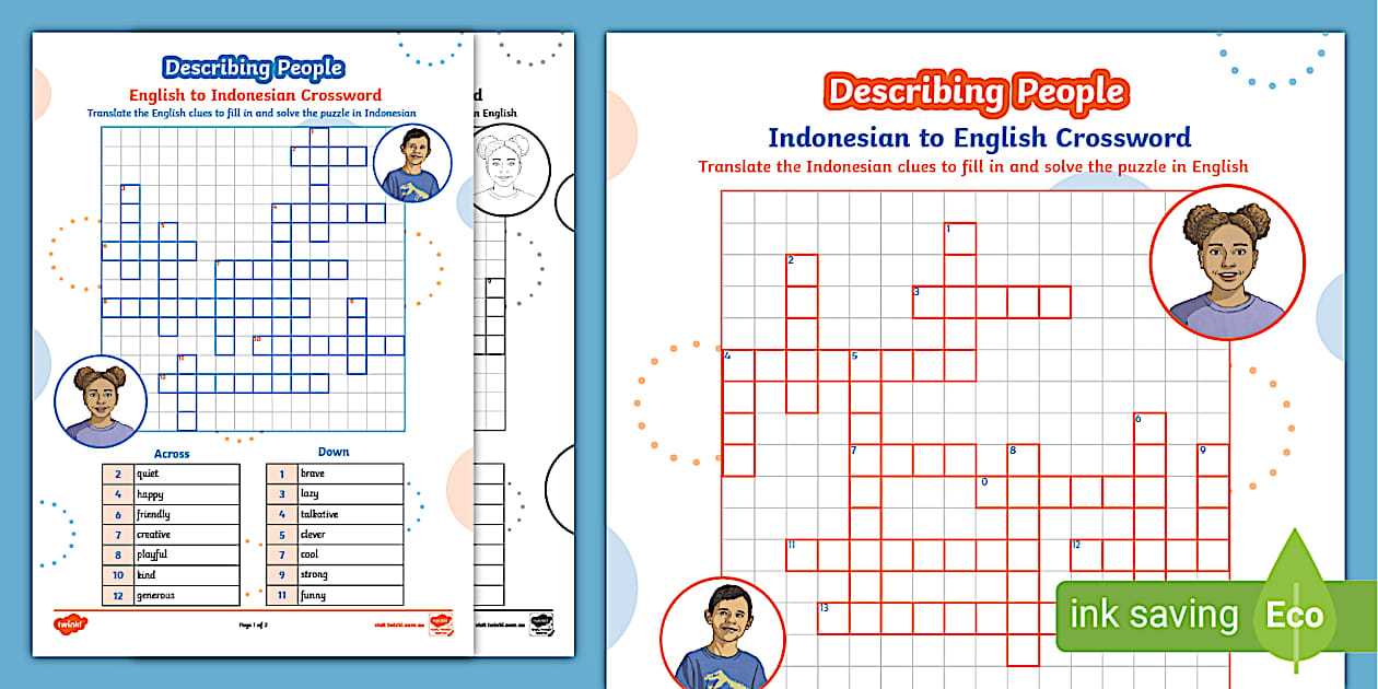 Describing People - Indonesian Adjectives - Crossword
