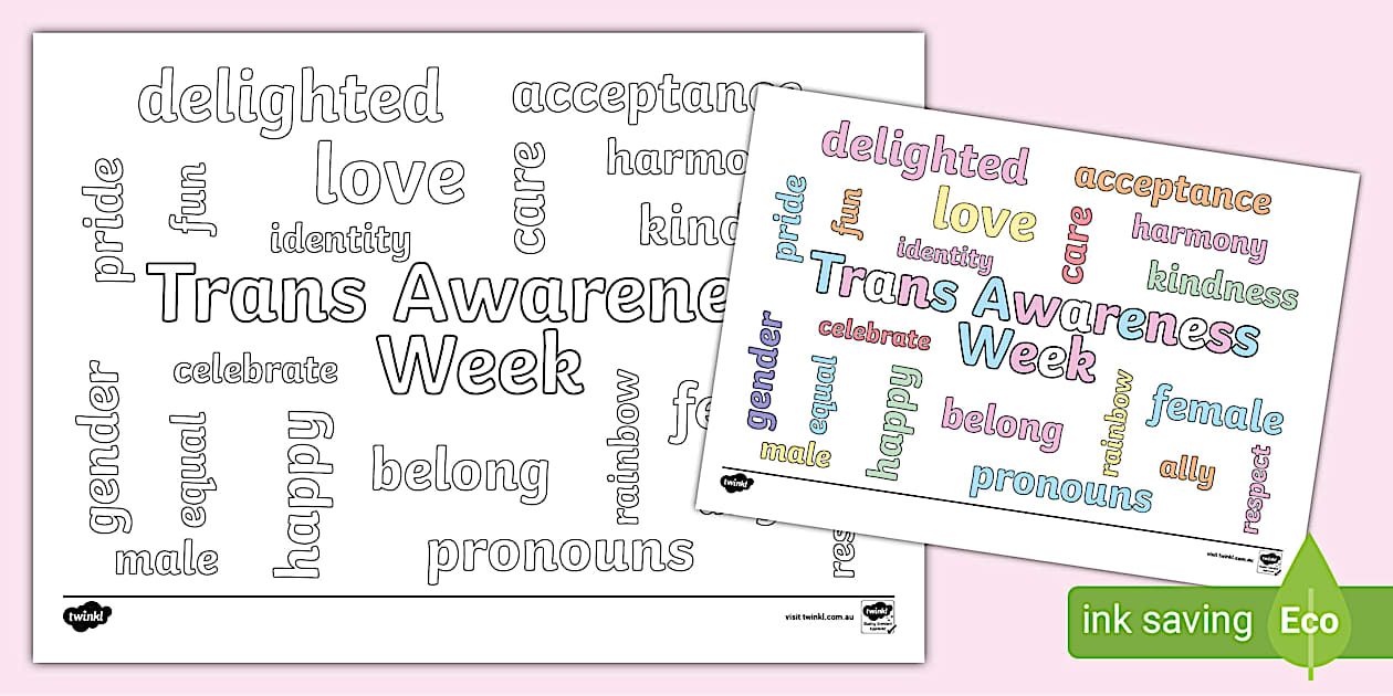Trans Awareness Week Word Cloud Colouring (Teacher-Made)