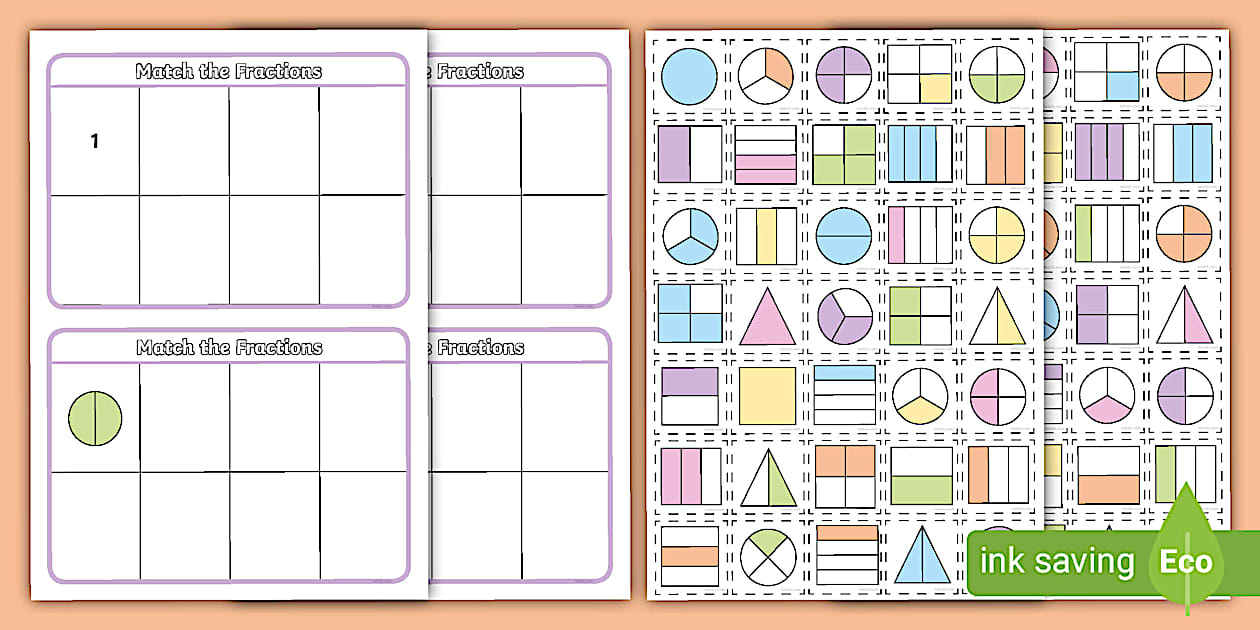 Match the Fraction Activity Whole, Half, Third and Quarter