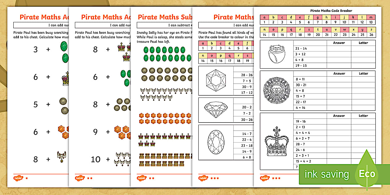 Editable KS1 Pirate Maths Addition and Subtraction Differentiated ...