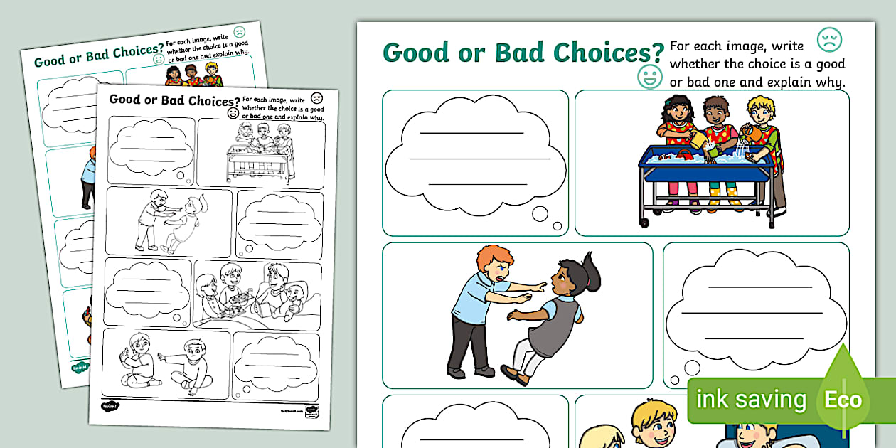 Good and Bad Choices Comic Strip Worksheet - Twinkl