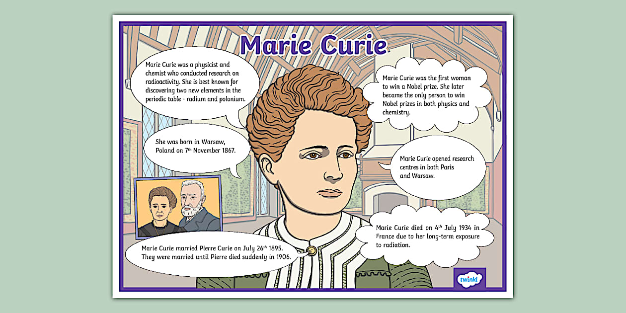Marie Curie Facts Display Poster (professor feito) - Twinkl Marie Curie Facts Display Poster (professor feito) - Twinkl