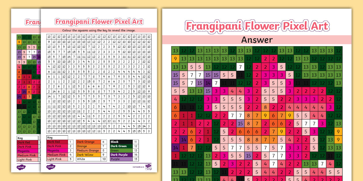 Frangipani Flower Pixel Art Template (teacher made) - Twinkl