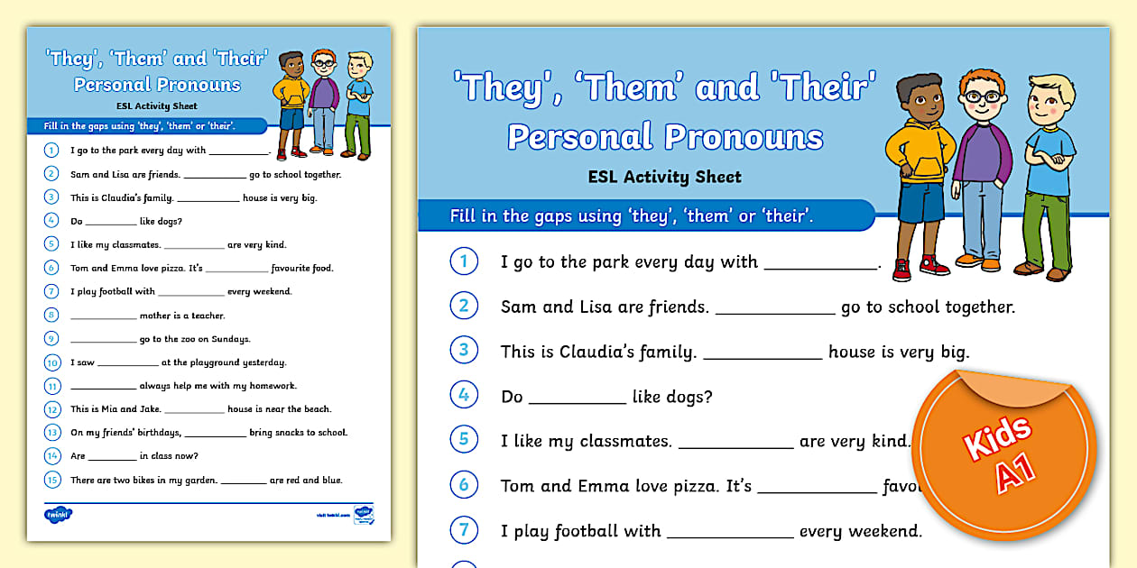 ESL 'They', 'Them', 'Their' Activity Sheet for Kids - Twinkl