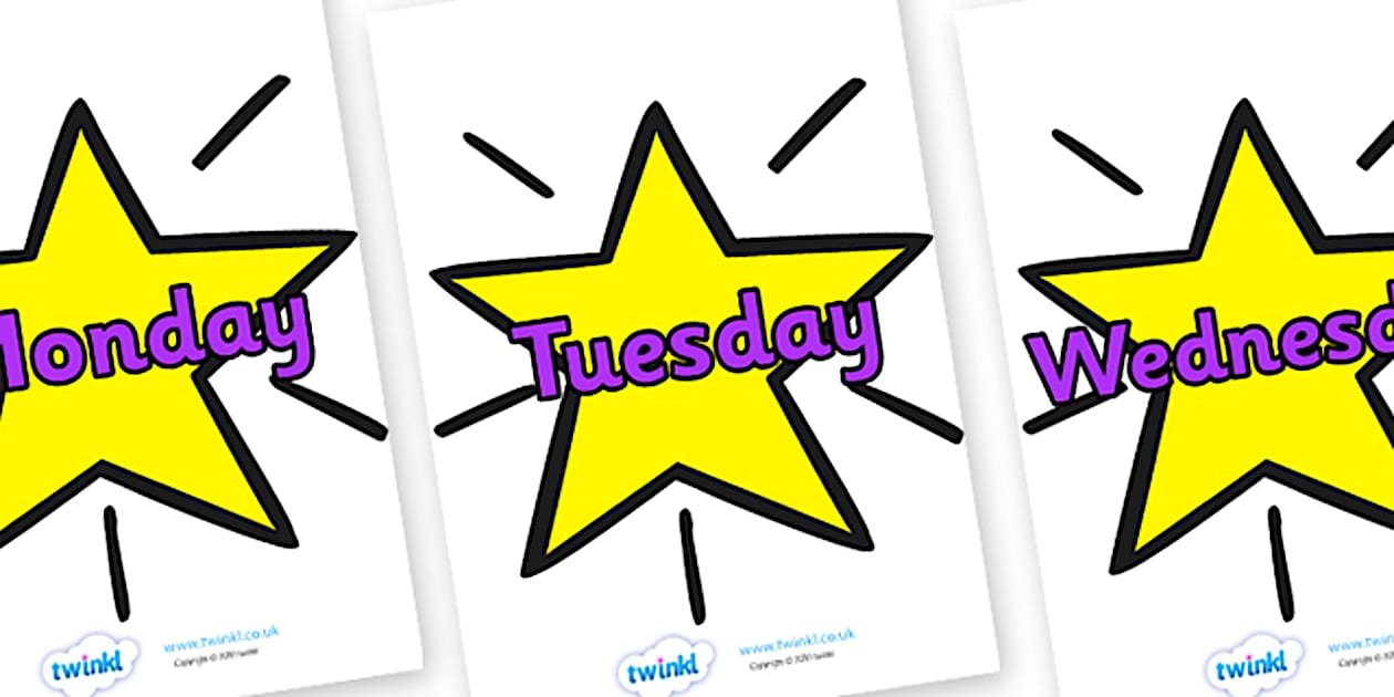 Cursive Days of the Week on Stars (teacher made) - Twinkl