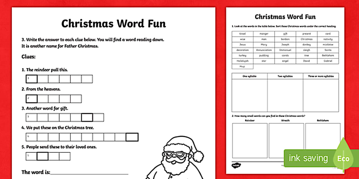 Christmas Word Fun Worksheet / Worksheet-Australia - Twinkl