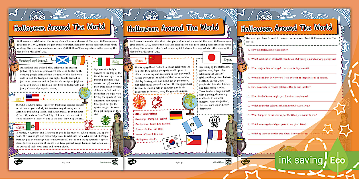Halloween Around The World Reading Comprehension - Twinkl