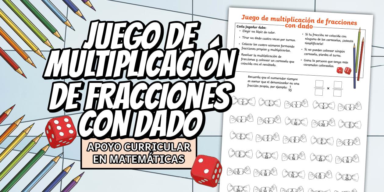 Ficha de actividad: Juego de multiplicación de fracciones con dado