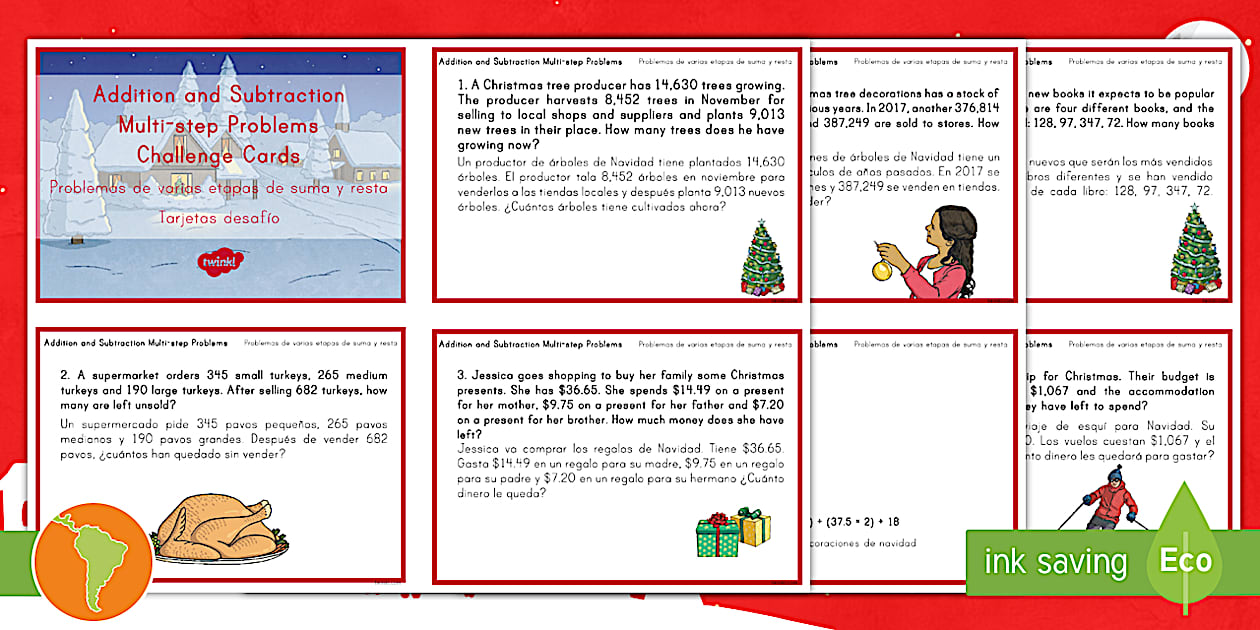 Addition and Subtraction Multistep Word Problems Christmas Maths Challenge