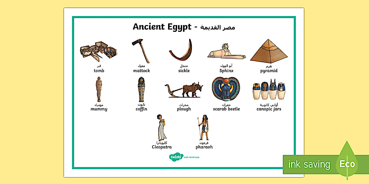 Ancient Egypt Word Mat Arabic/English - Twinkl