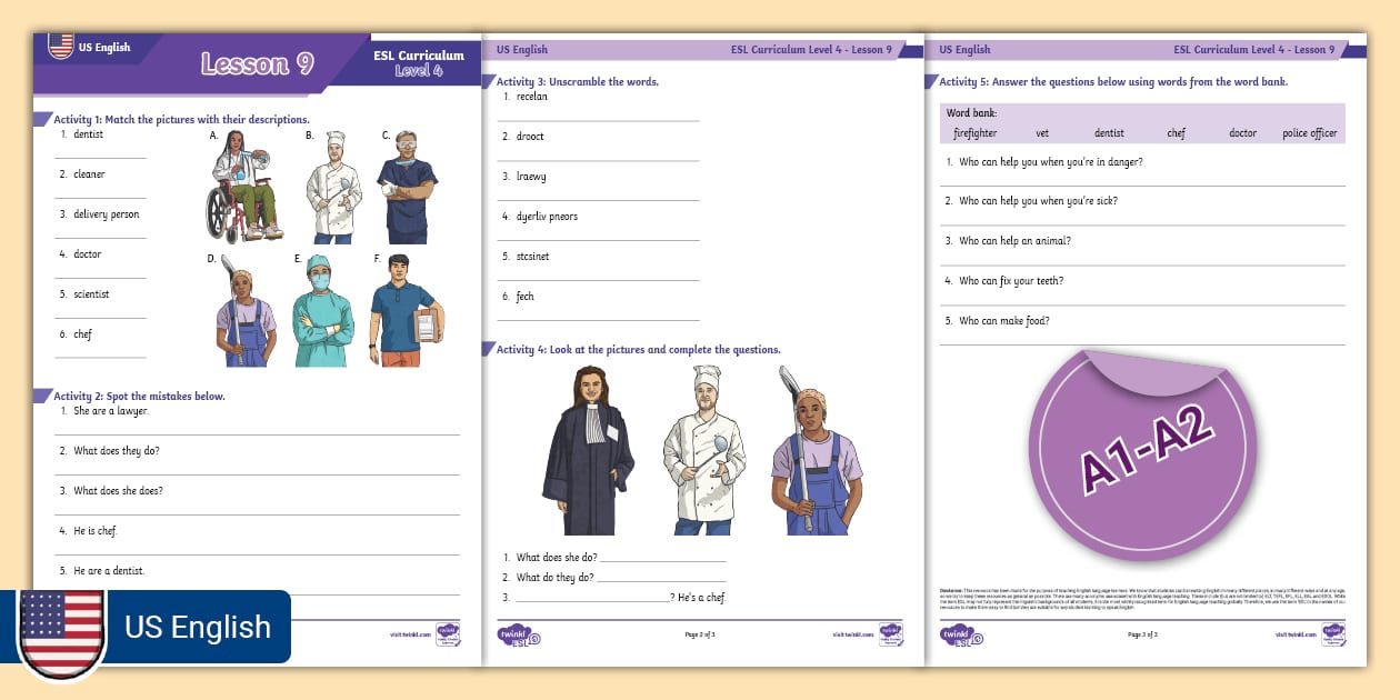 ESL Curriculum US-English Level 4, Lesson 9 Activity Sheet