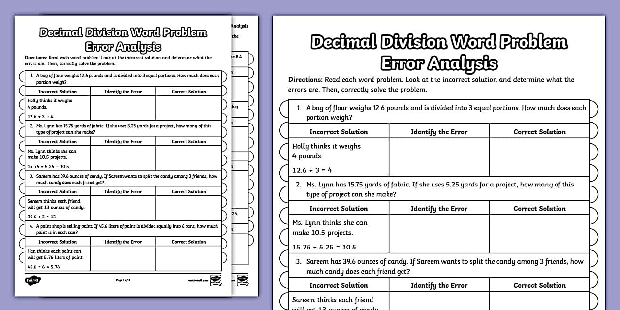 6th Grade Math Decimal Division Word Problem Error Analysis