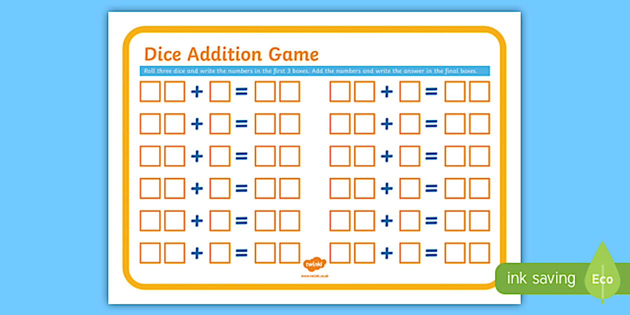Black and White Dice Addition Recording Sheet Game - Twinkl
