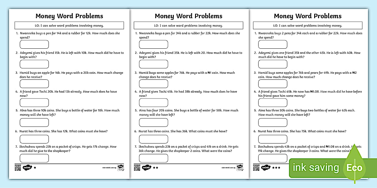 Nigerian Money Word Problems (teacher made) - Twinkl