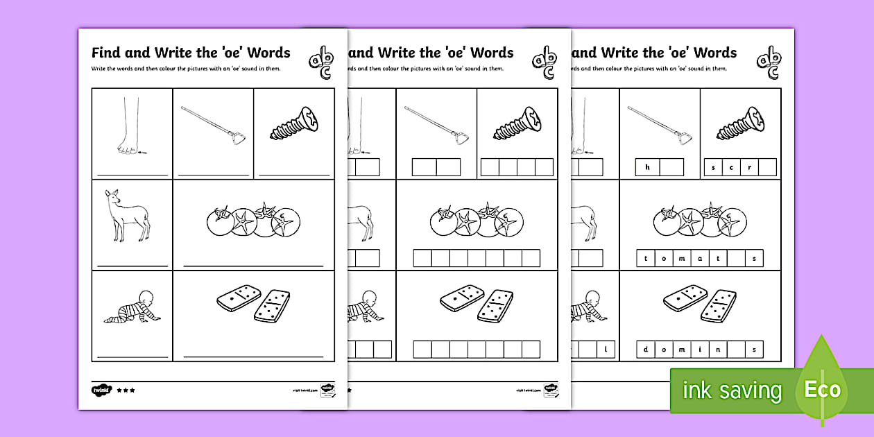 Editable Find and Write the oe Words Differentiated Worksheets