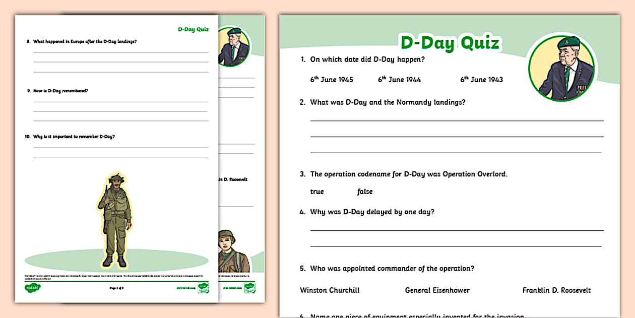 D-Day Paper Quiz - Twinkl - KS2 (teacher made) - Twinkl