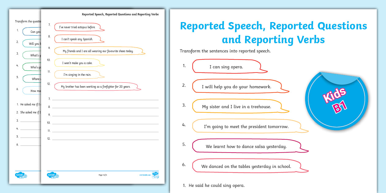 👉 Reported Speech ESL Games Worksheet (teacher made)