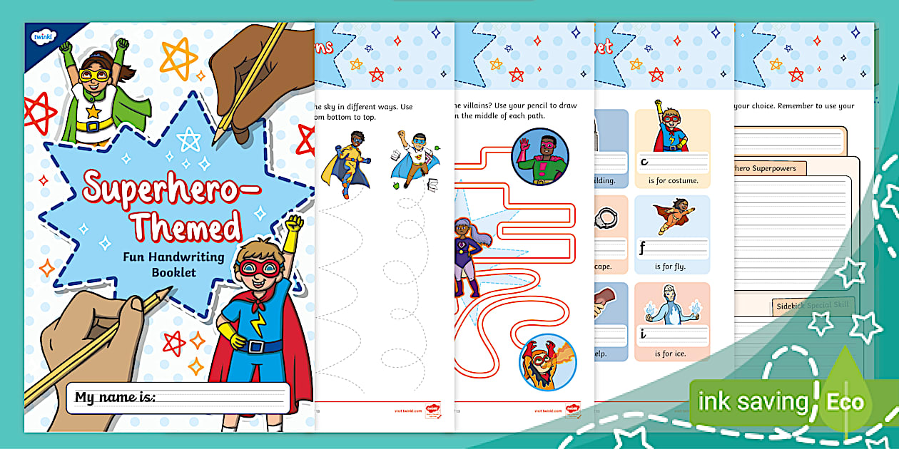 Superhero-Themed Fun Handwriting Booklet - Twinkl