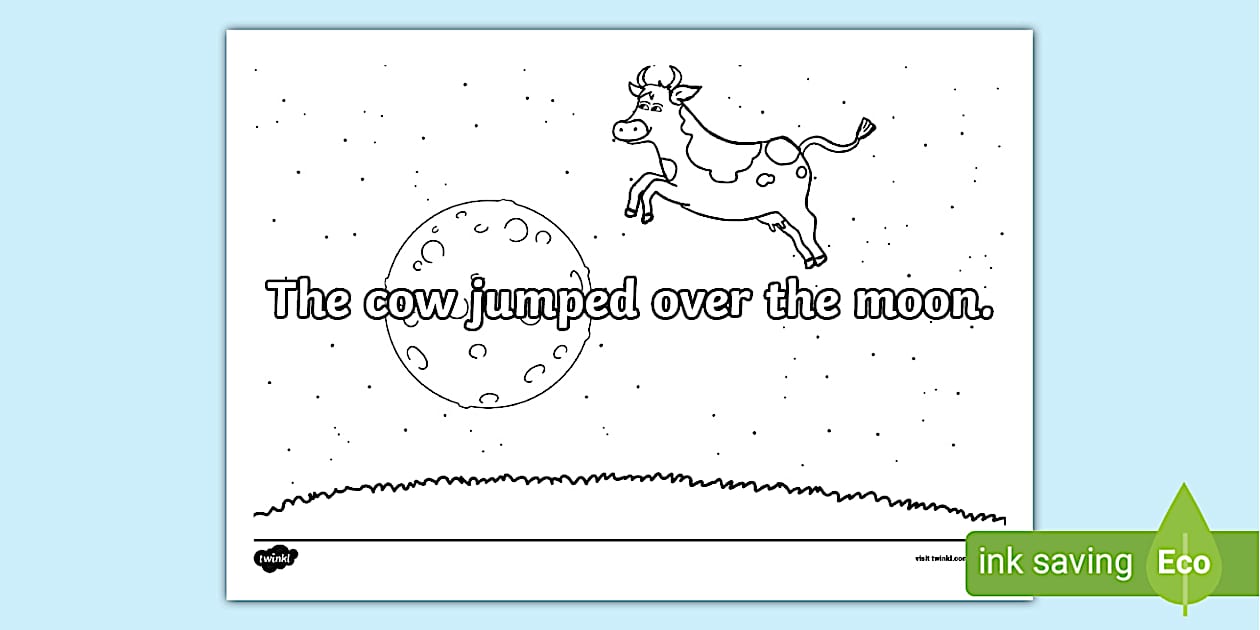 The Cow Jumped over the Moon Nursery Rhyme Colouring Sheet