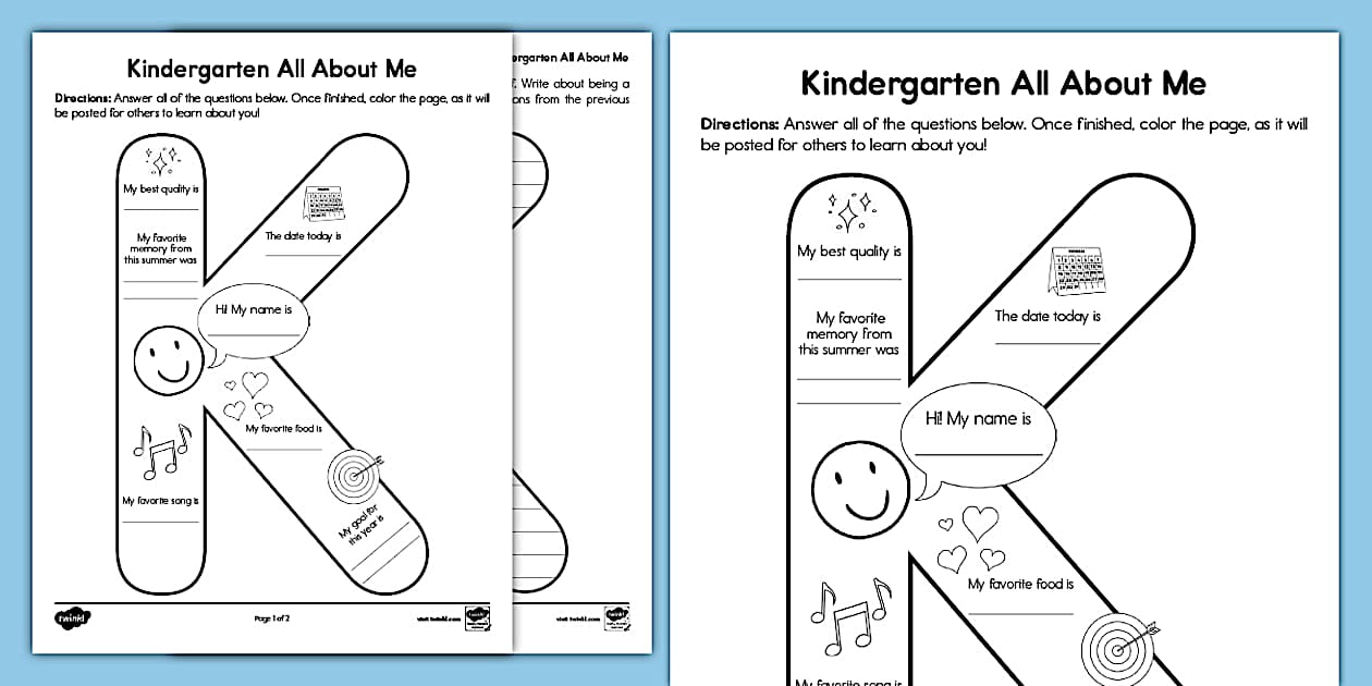 Kindergarten All About Me Worksheet and Writing Prompt