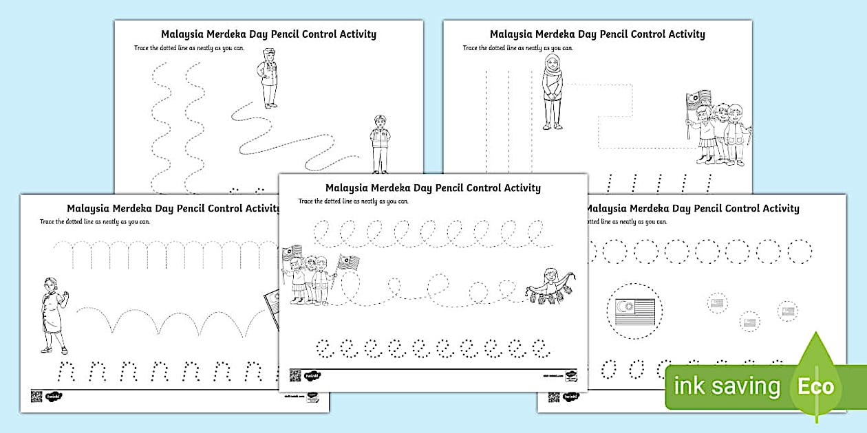 Malaysia Merdeka Day Pencil Control Activity (Teacher-Made)