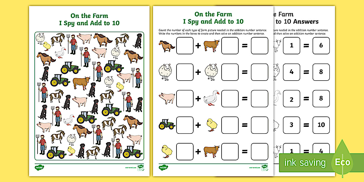 On the Farm I Spy and Add to 10 (Teacher-Made) - Twinkl