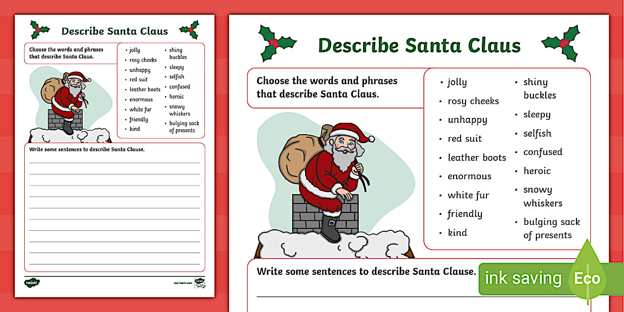 Describe Santa Writing Activity (Teacher-Made) - Twinkl