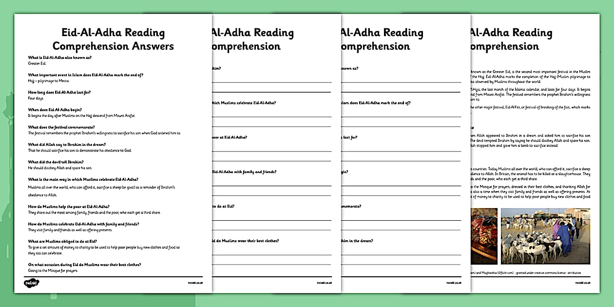 Eid-Al-Adha Reading Comprehension Activity - ESL Eid Resources