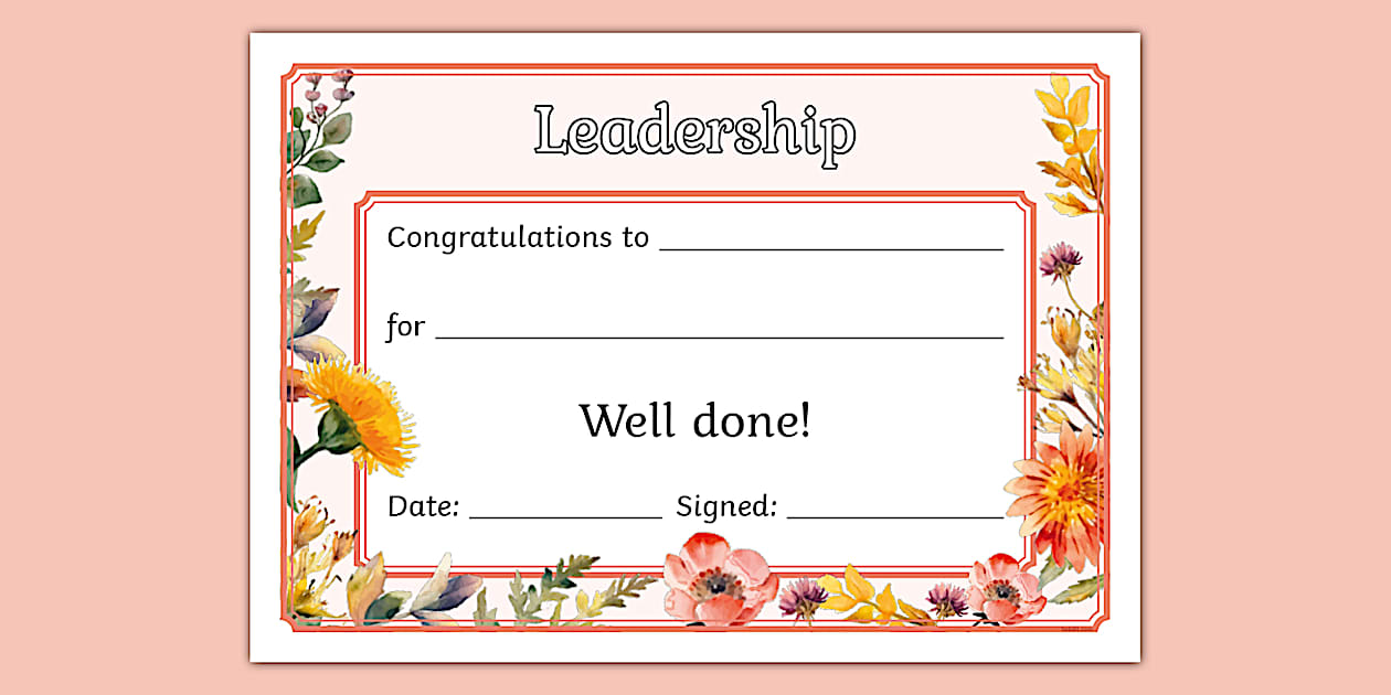 Wildflower Botanical Themed Leadership Certificate - Twinkl
