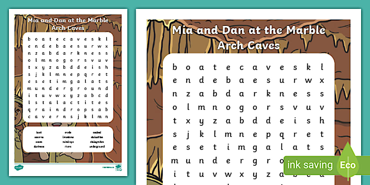 Mia and Dan at the Marble Arch Caves Word Search - Twinkl