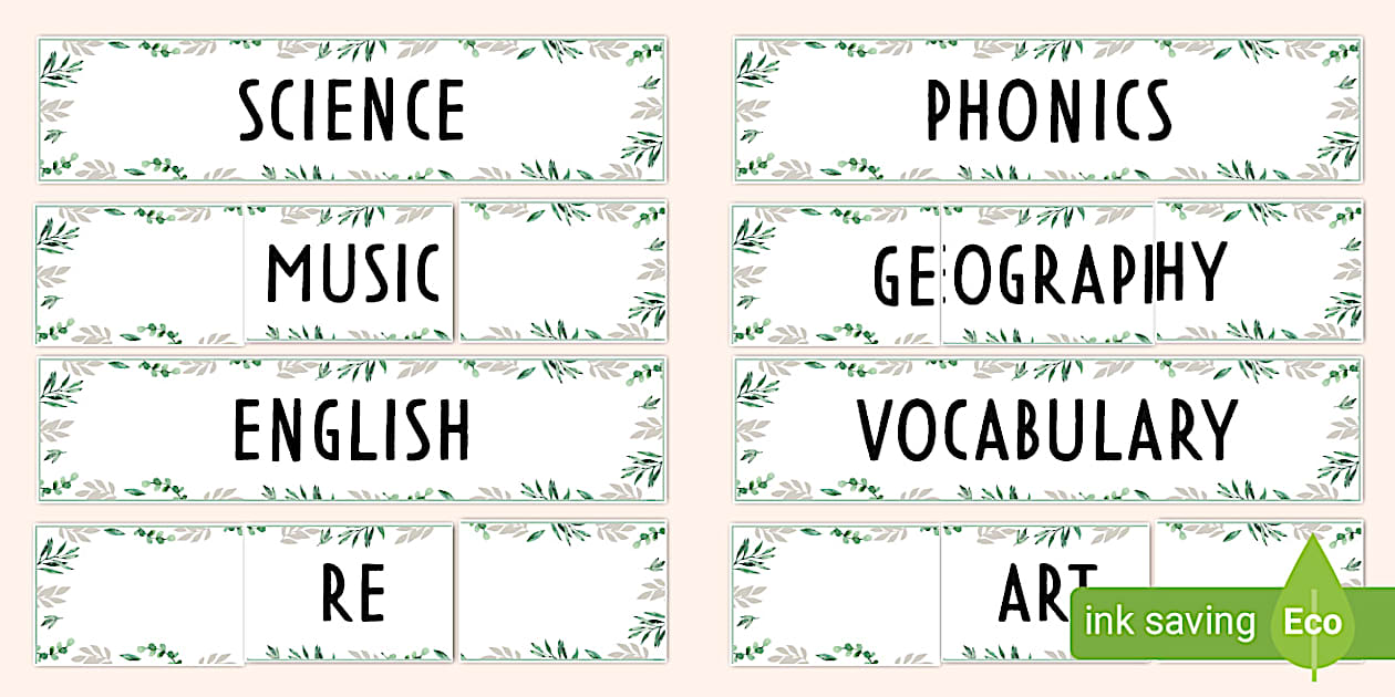 Botanical-Themed Class Subject Display Banner Pack - Twinkl