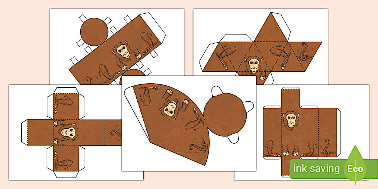 👉 Monkey-Themed 3D Shape Nets - KS2 (teacher made)