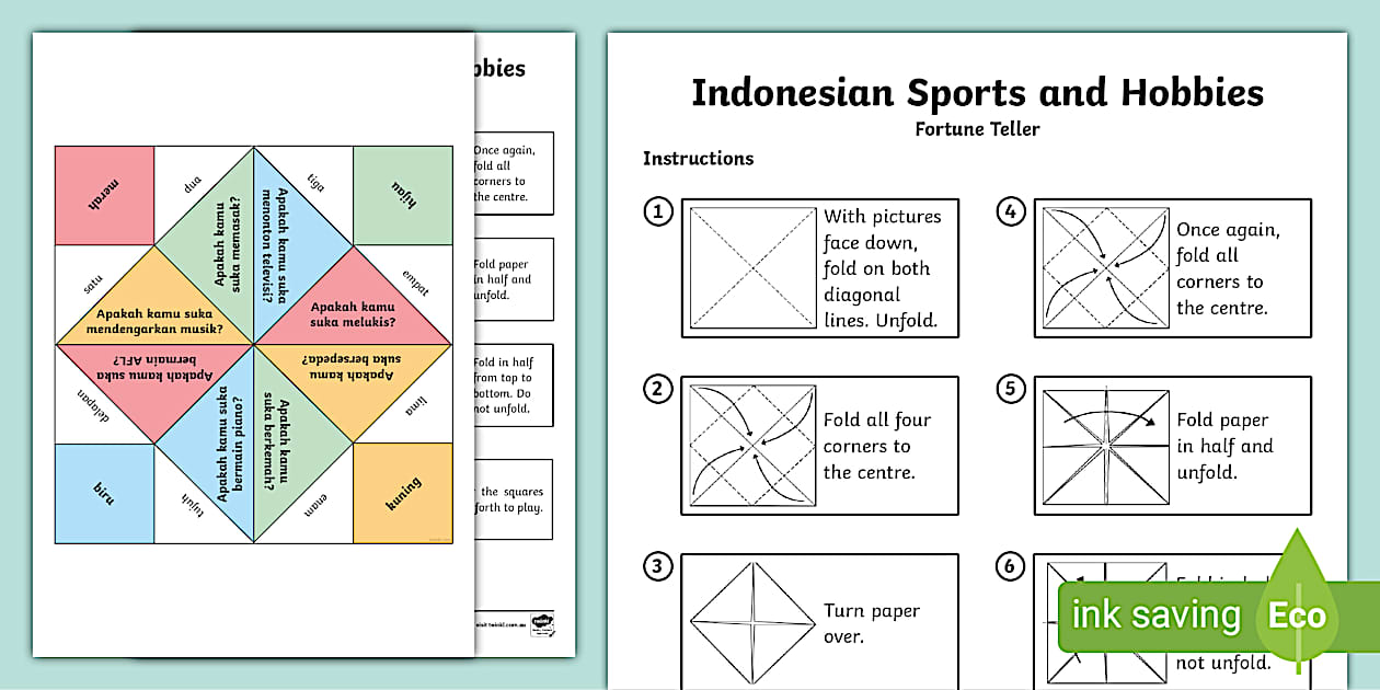 Sports and Hobbies Fortune Teller Indonesian (teacher made)