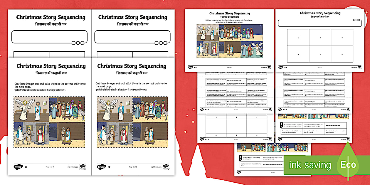 Christmas Story Sequencing Worksheet / Worksheet English/Hindi