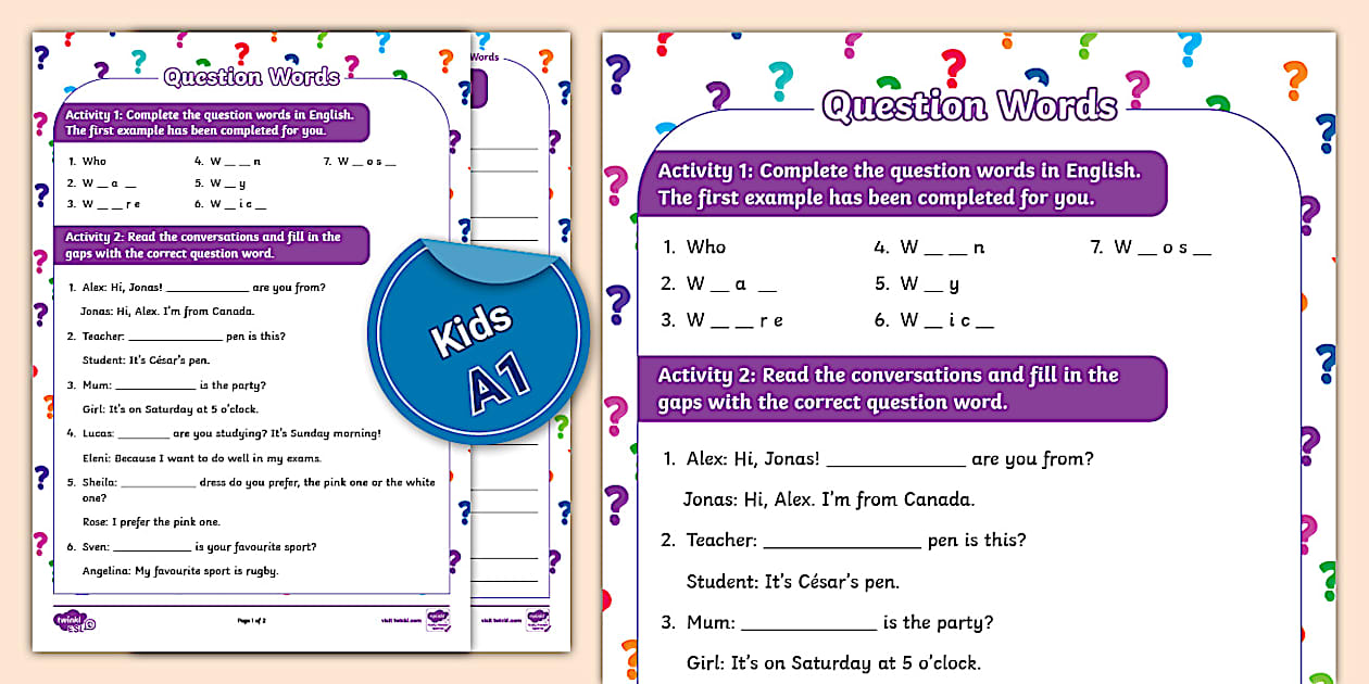 ESL Question Words Worksheet (Lehrer gemacht) - Twinkl