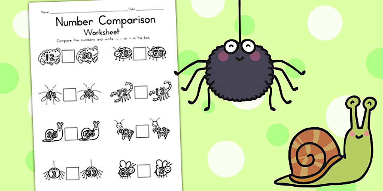 Minibeasts Cute Number Comparison Worksheets (teacher made)