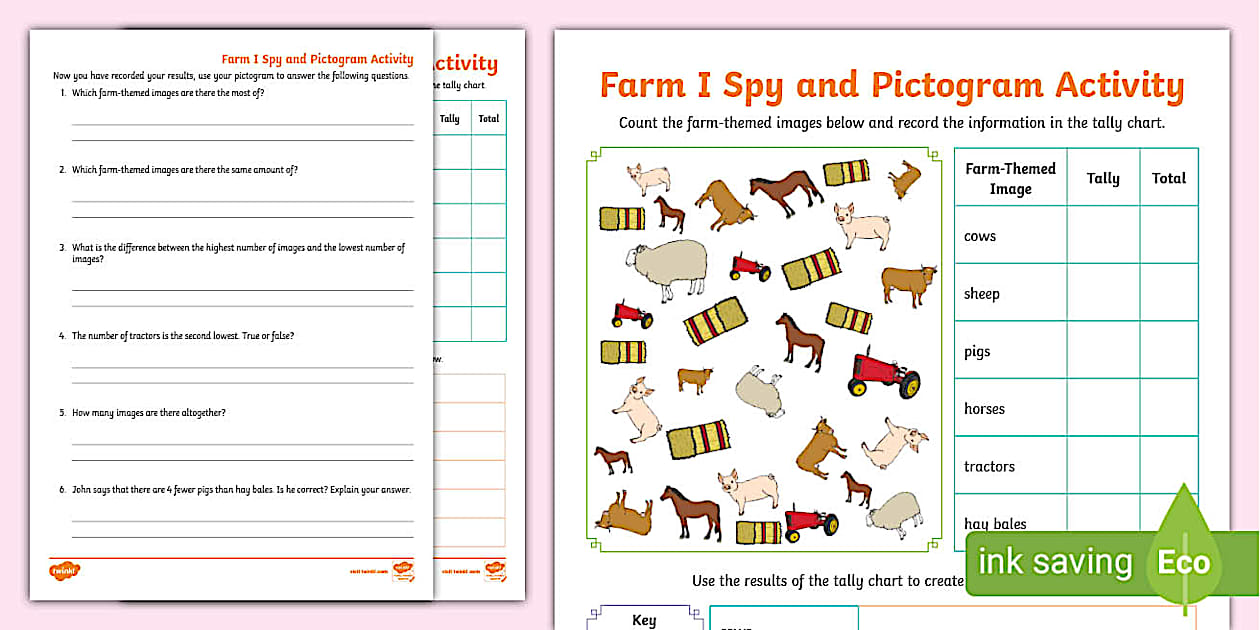 👉 Farm Animal I Spy and Pictogram Activity - Twinkl