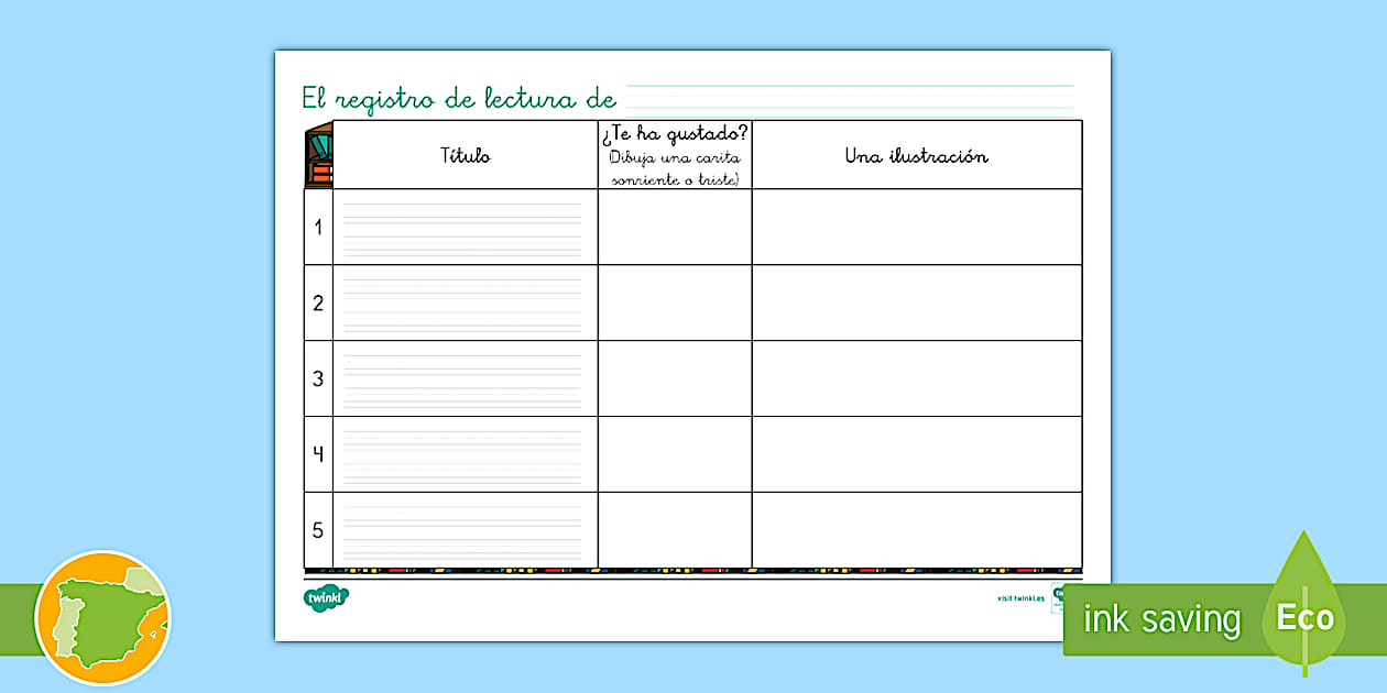 Registro de lectura: 1er ciclo (teacher made) - Twinkl