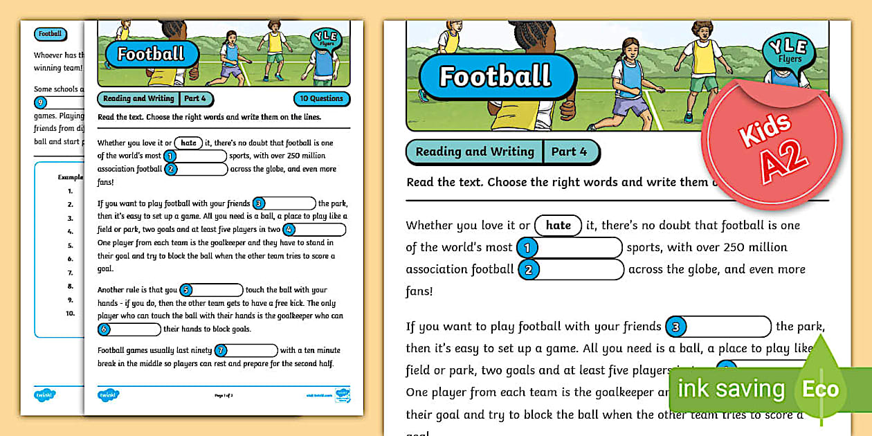 ESL YLE Flyers Reading & Writing Part 4 (Football)[Kids, A2]