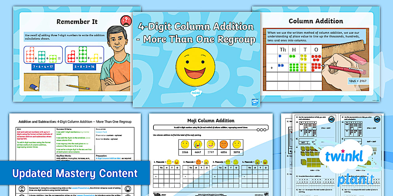 Year 4 Column Addition with Exchanges PlanIt Maths Lesson 3