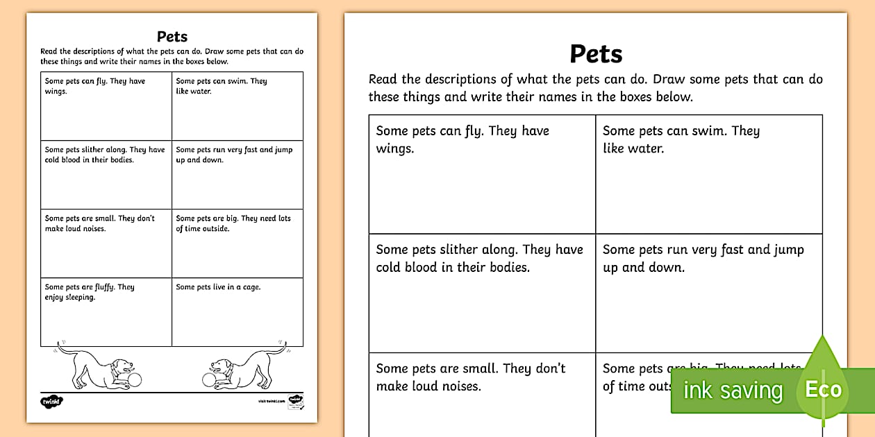 Pets Reading Worksheet / Worksheet (teacher made) - Twinkl