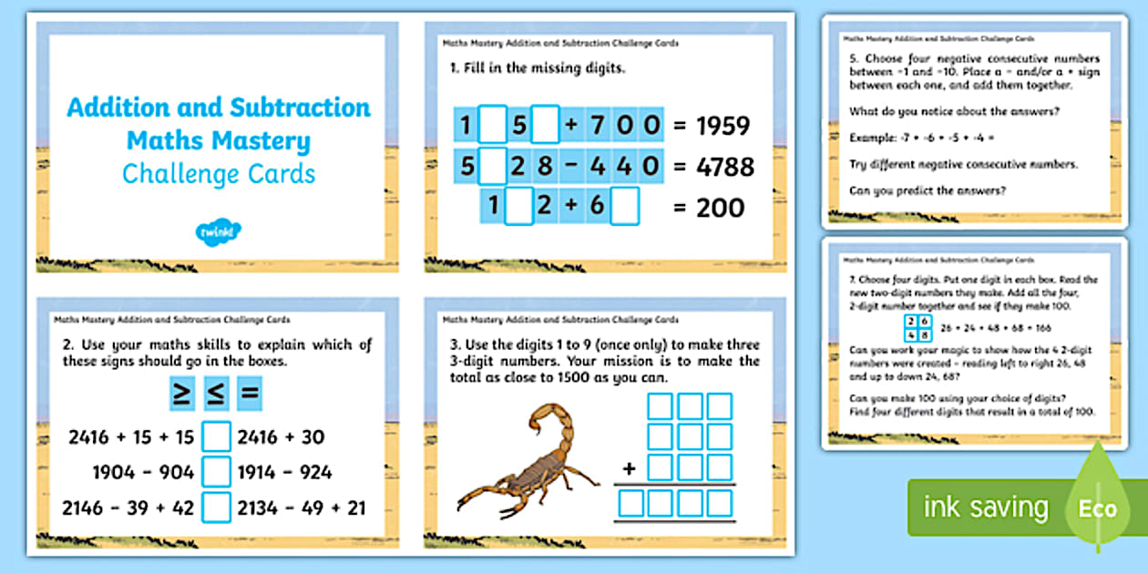 Maths Mastery Addition and Subtraction Challenge Cards