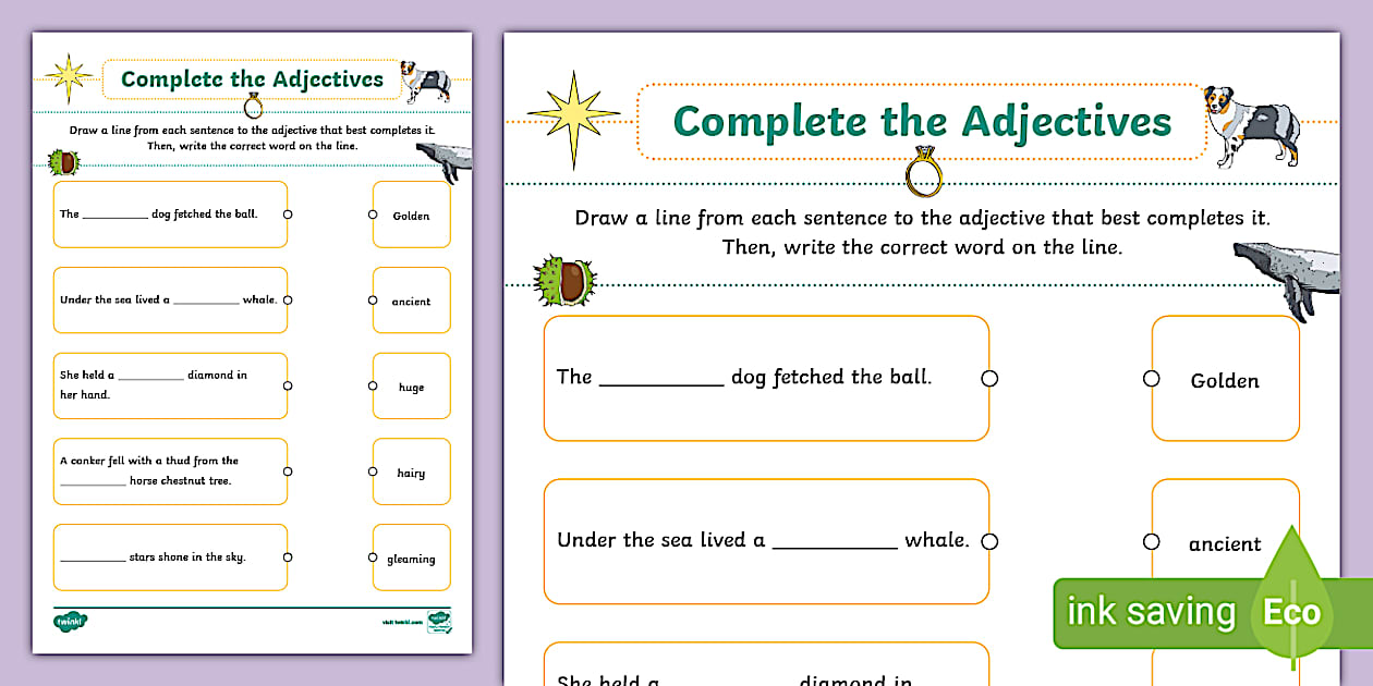 Missing Adjectives Worksheet