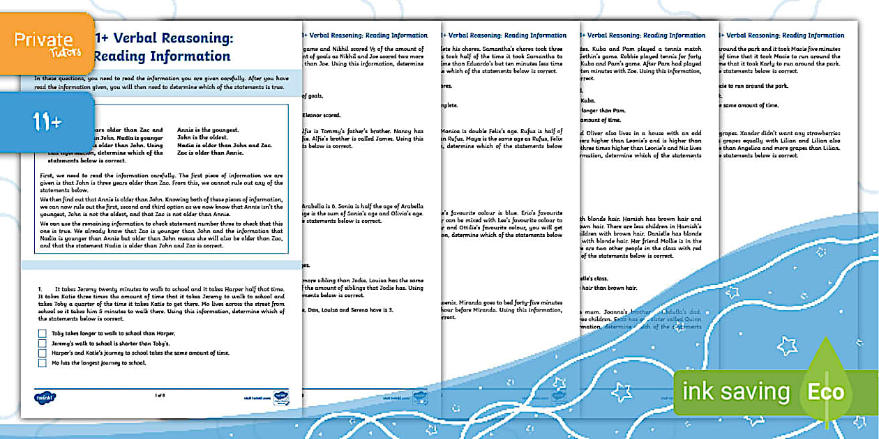 11+ Verbal Reasoning: Reading Information (Teacher-Made)
