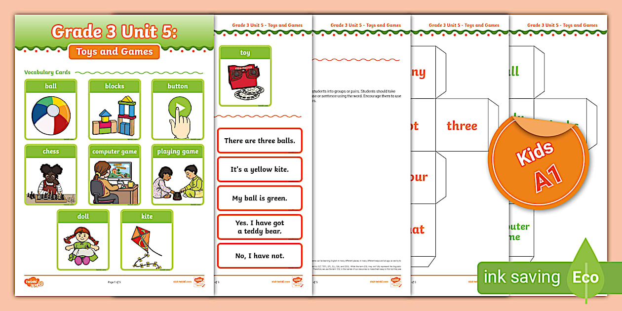 Turkey Curriculum English Vocabulary Cards Grade 3, Unit 5 (Toys)
