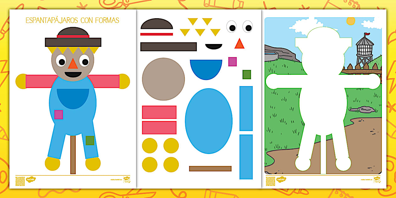 Ficha de actividad: Espantapájaros con formas - Twinkl