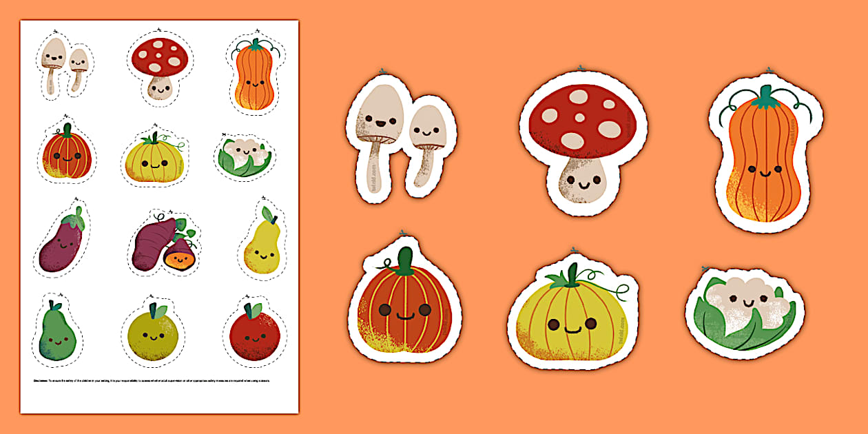 Autumn Market Themed Fruit and Vegetables Cut-Outs - Twinkl