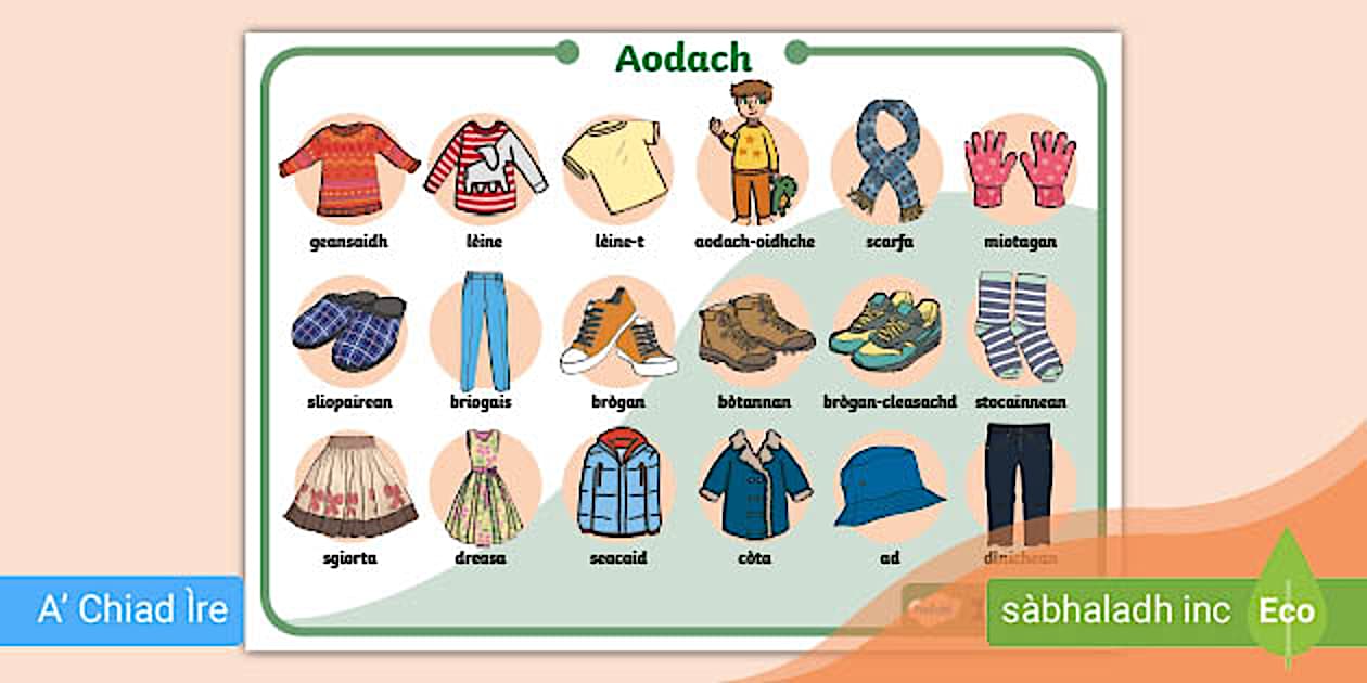 Gaelic Clothes Word Mat (teacher made) - Twinkl
