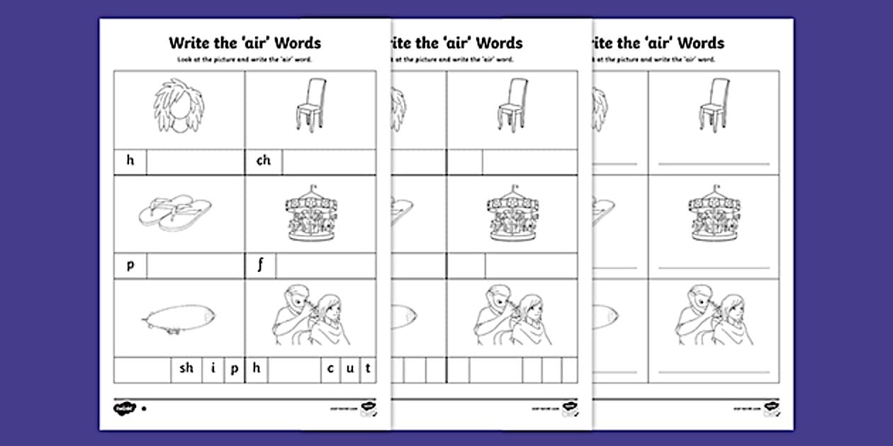 Lower Ability Write the air Words Differentiated Worksheet Pack